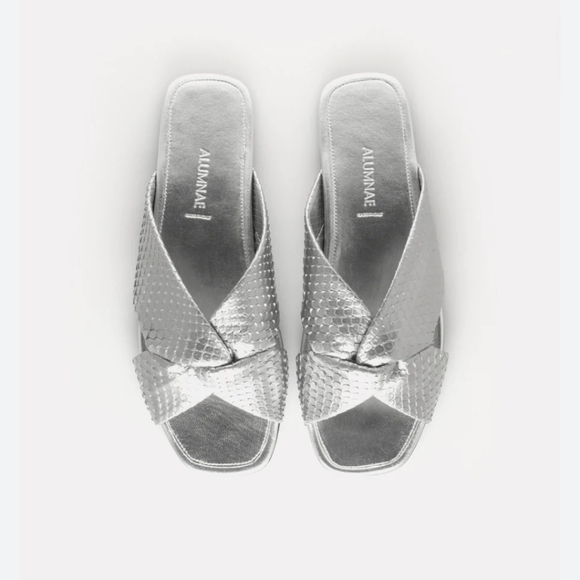 Alumnae | Shoes | Alumnae Turban Python Silver Slide Sandals | Poshmark
